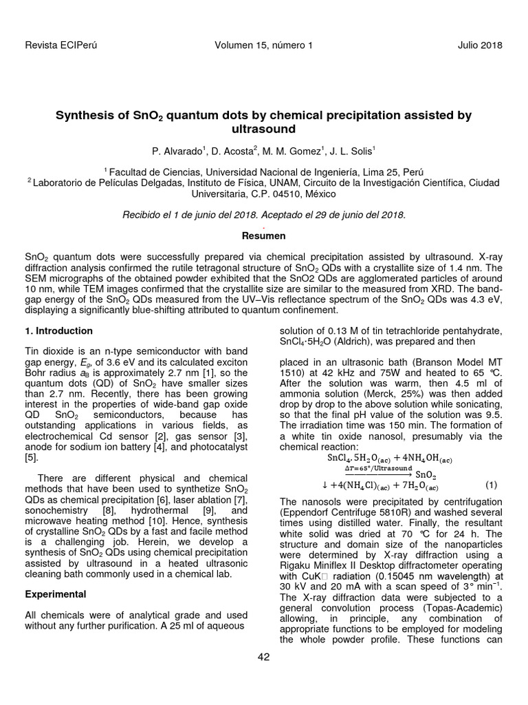 Synthesis of SnO2 Quantum Dots by Chemical Precipitation Assisted by ...