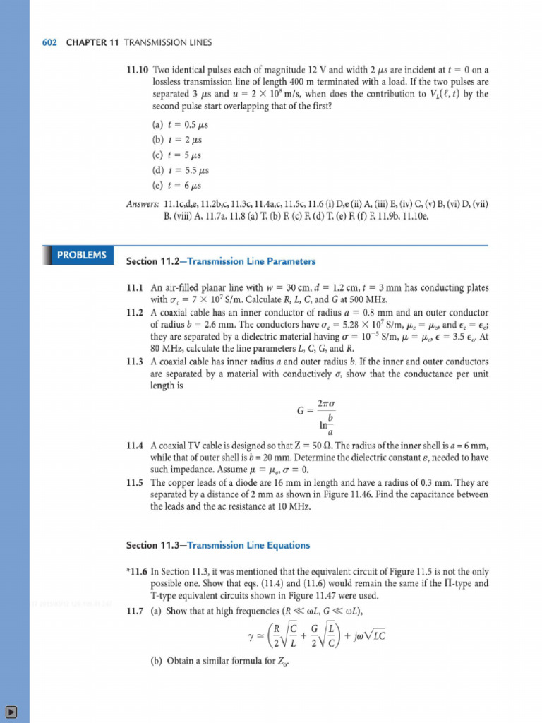 Chapter11 Problems | PDF | Transmission Line | Electrical Engineering