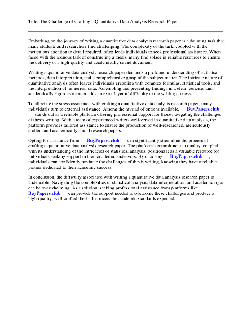 Quantitative Data Analysis Research Paper Download Free Pdf Statistics Survey Methodology