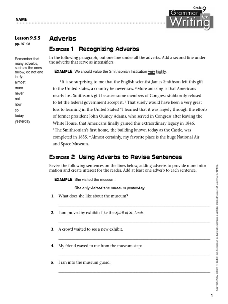 Adverbs Worksheet | PDF | Smithsonian Institution