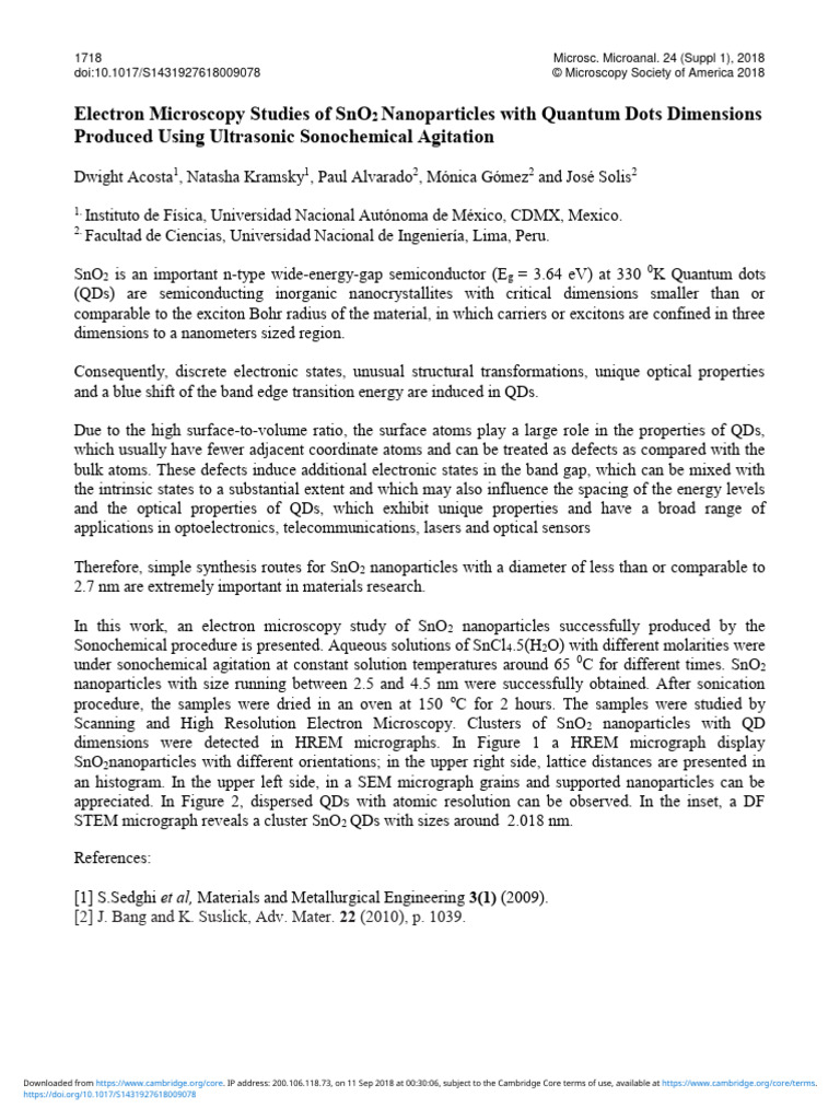 Electron Microscopy Studies of SnO2 Nanoparticles With Quantum Dots ...