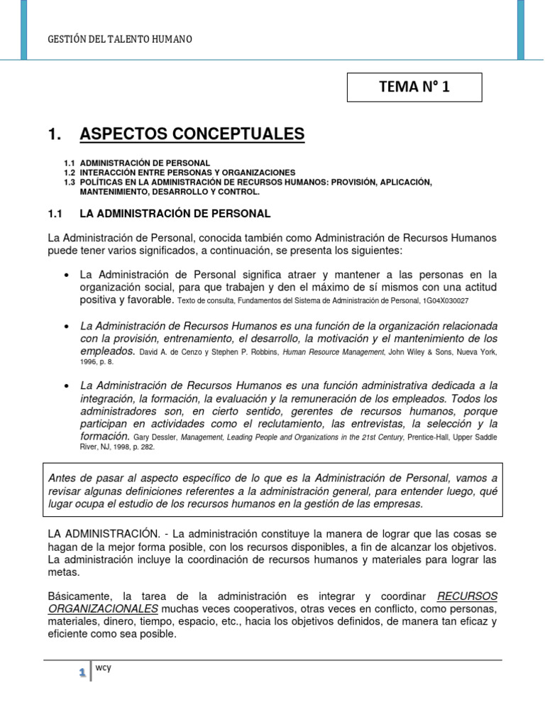TEMA 1. ASPECTOS CONCEPTUALES | PDF | Gestión de recursos humanos | Business