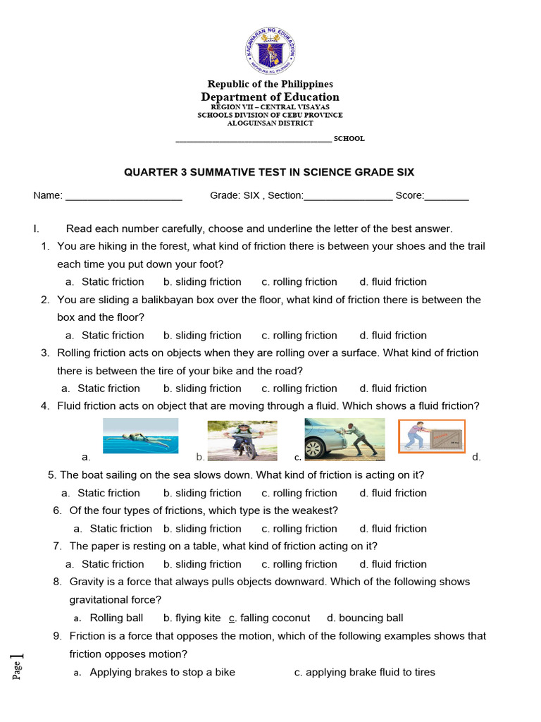 Grade 6 Science Q3 Summative Test | PDF | Friction | Nuclear Power