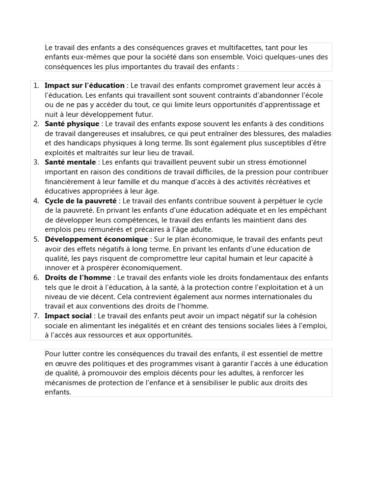Conséquences du Travail des Enfants | PDF | Travail des enfants | Pauvreté