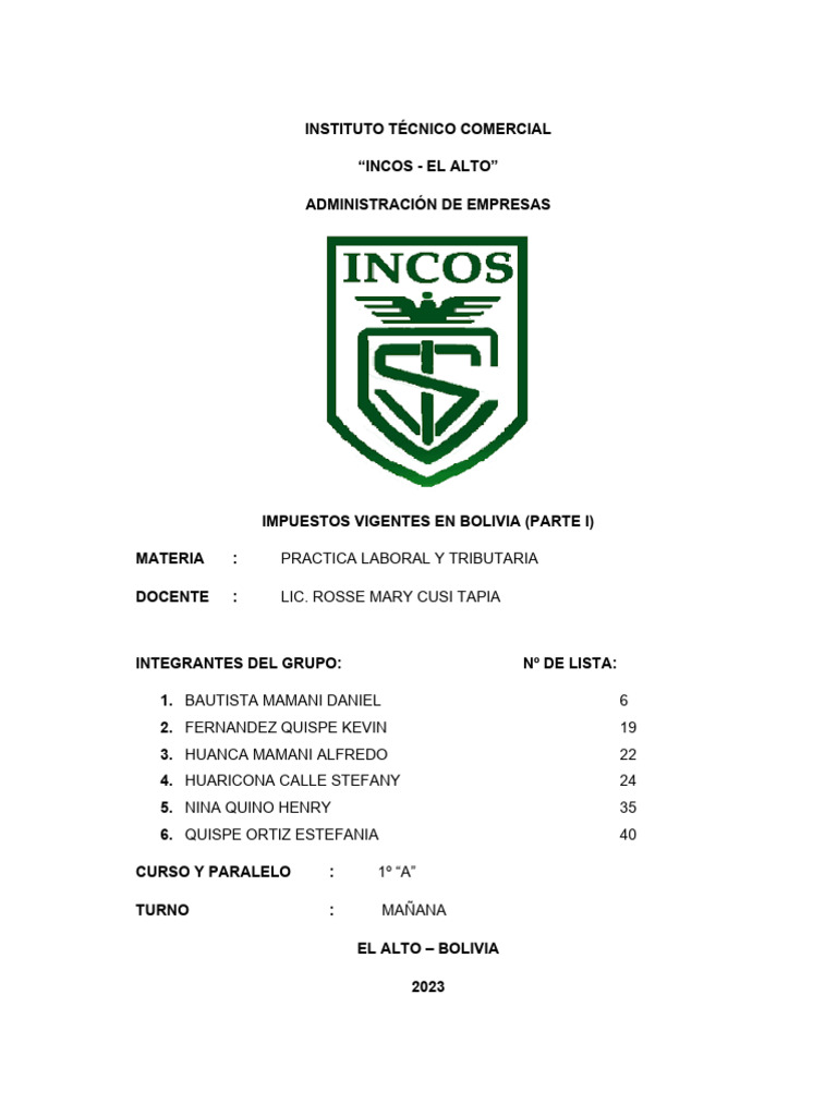 Impuestos Vigentes en Bolivia 1 | PDF