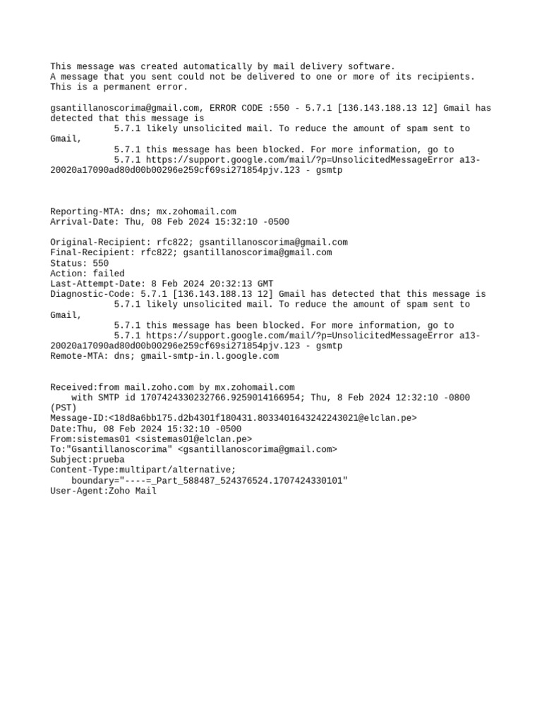 Gmail Delivery Error: Message Blocked | PDF