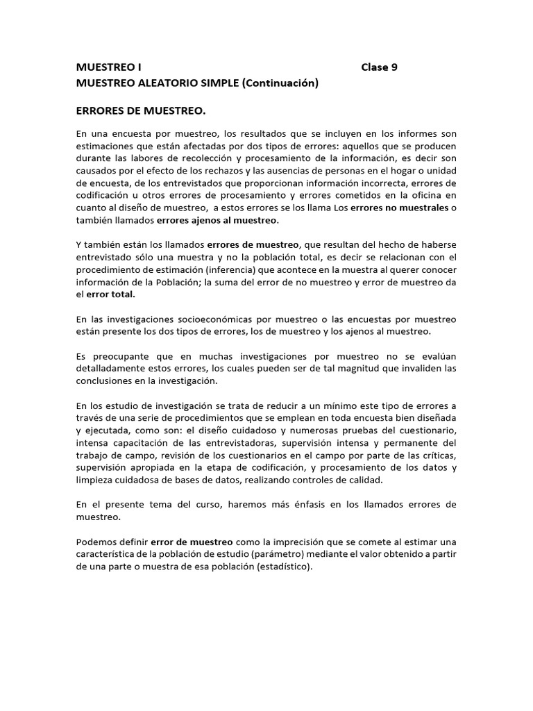 Errores de Muestreo | PDF | Muestreo (Estadísticas) | Error estándar