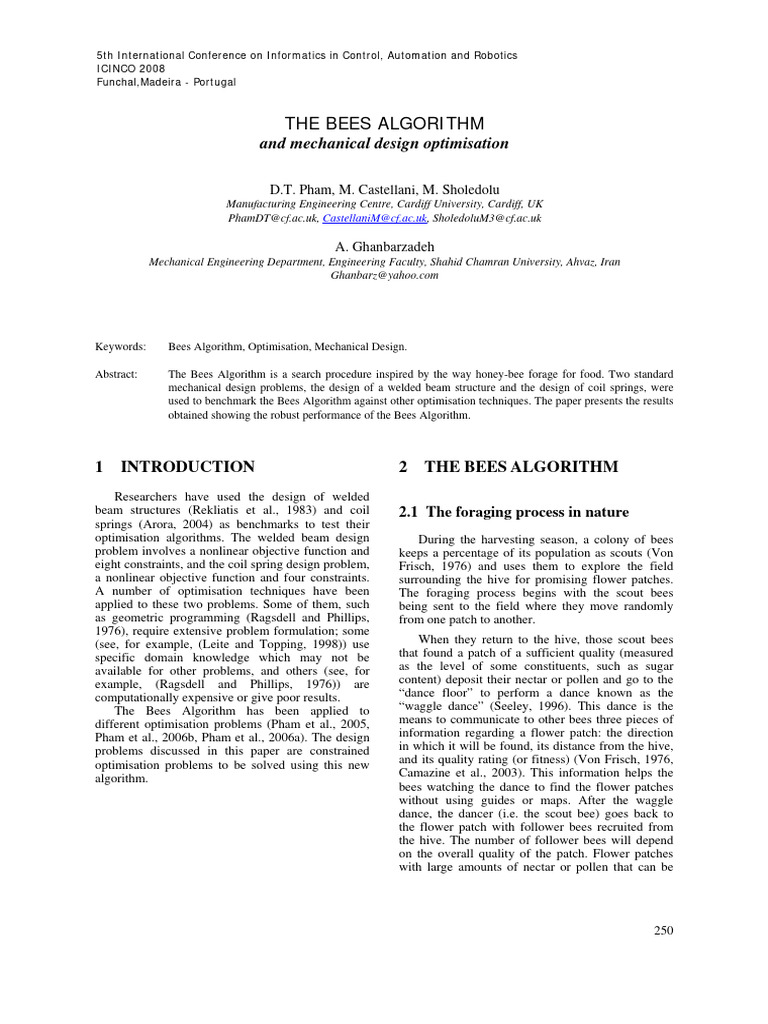 The Bees Algorithm and Mechanical Design | PDF | Mathematical Optimization | Algorithms