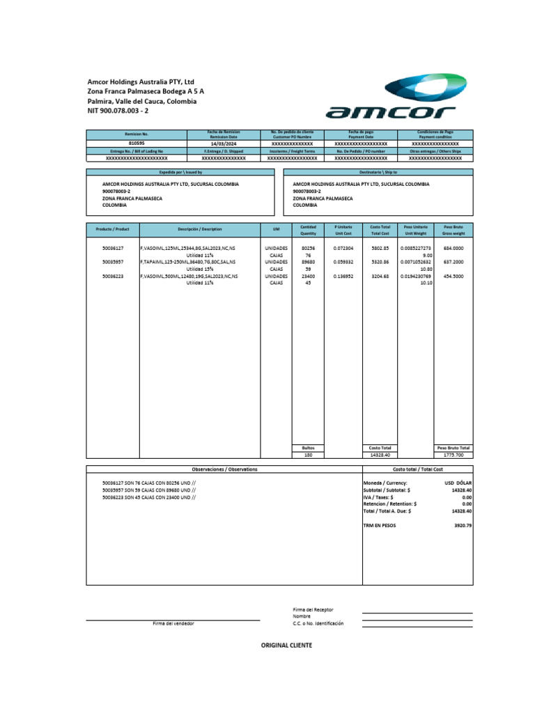 Amcor Holdings Australia PTY, LTD Zona Franca Palmaseca Bodega A 5 A ...