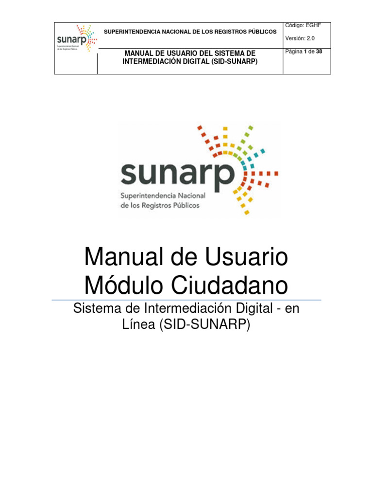 Manual de Usuario - SID SUNARP | PDF | Documento de identidad | Contraseña