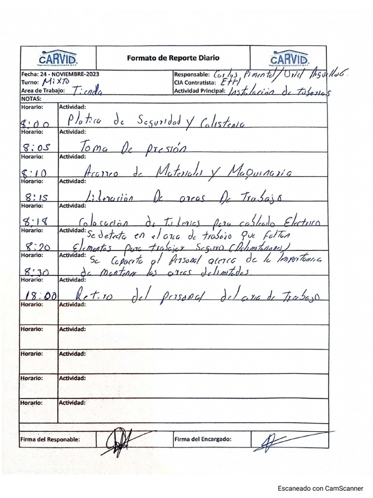 Formato de Reporte Diario | PDF