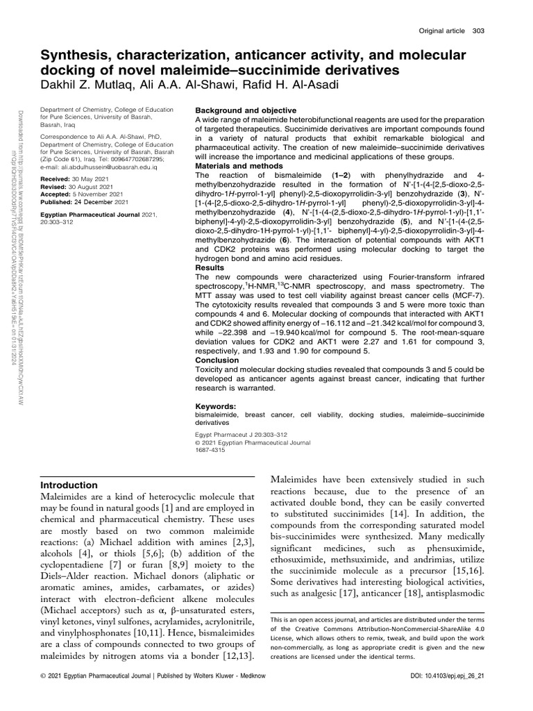 Synthesis, Characterization, Anticancer Activity,.6 | PDF | Proton Nuclear Magnetic Resonance ...
