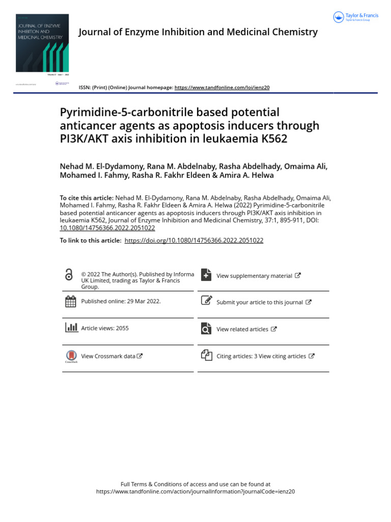 Pyrimidine-5-Carbonitrile Based Potential Anticancer Agents As Apoptosis Inducers Through PI3K ...