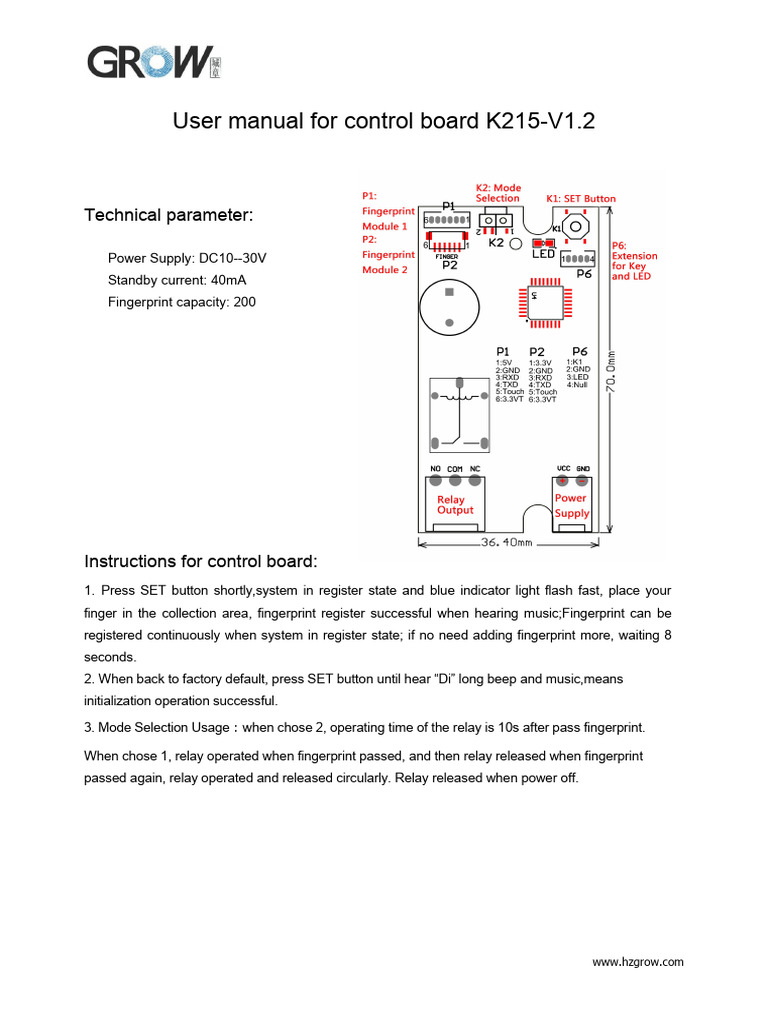 User Manual For Control Board K215-V1.2 | PDF | Home & Garden ...