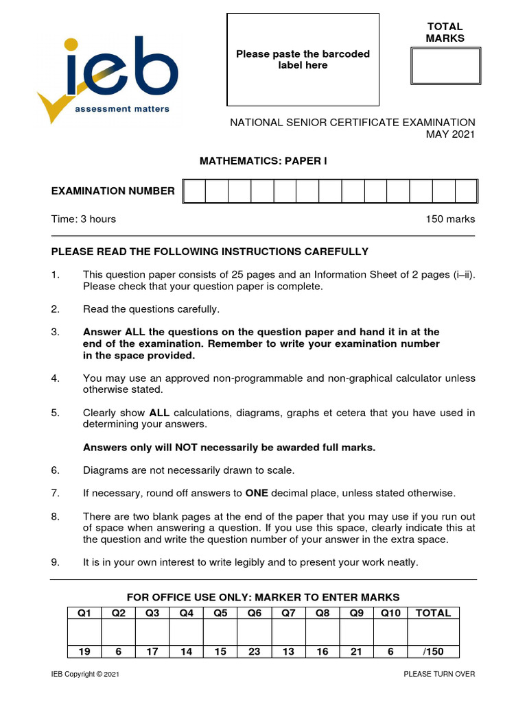 2021 IEB Mathematics P1 May 2021 | PDF