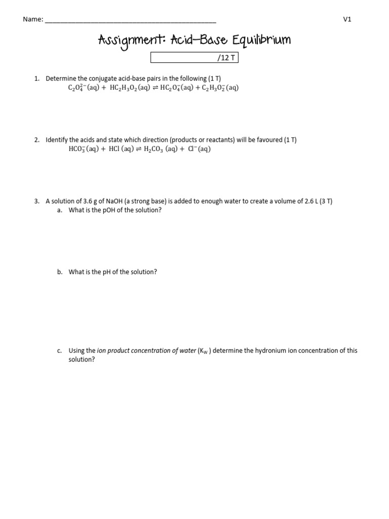 Assignment - Acid-Base Equilibrium (2023) | PDF
