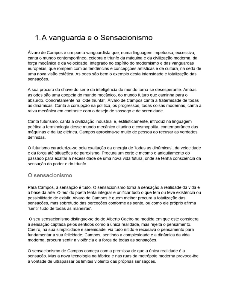 Álvaro de Campos: Sensacionismo e Abulia | PDF