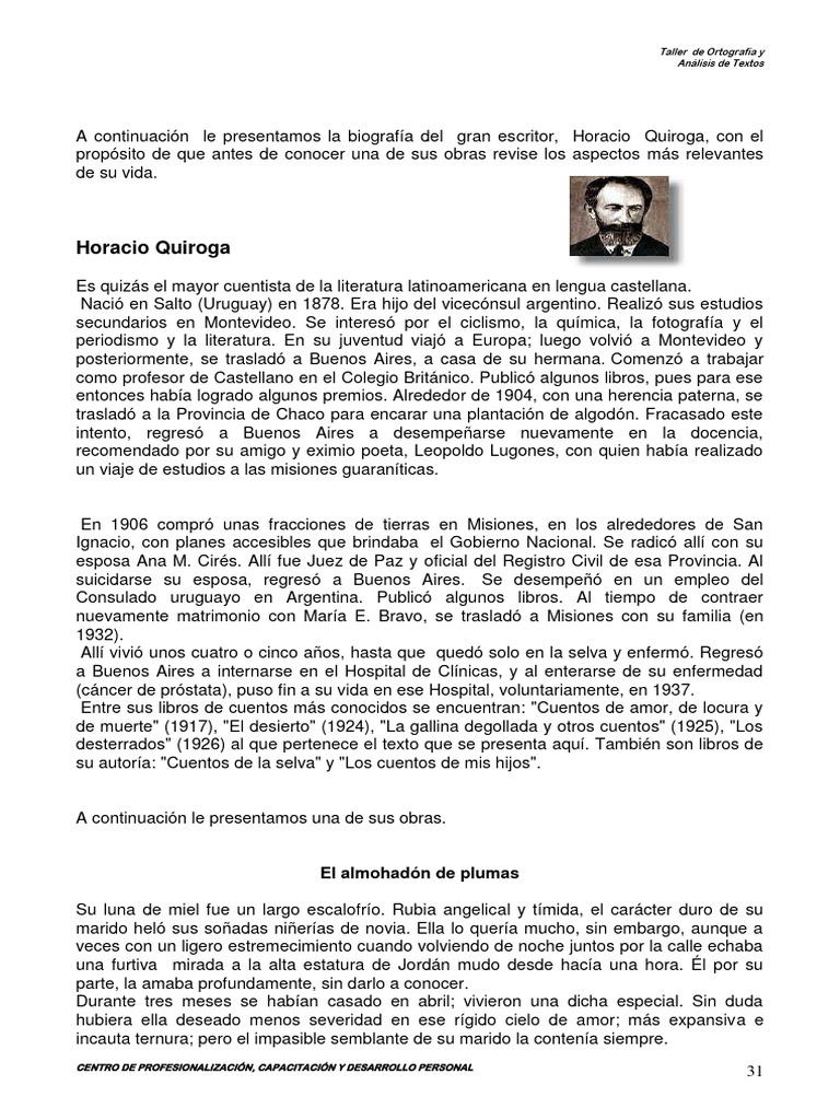 Biografía y Obra de Horacio Quiroga | PDF
