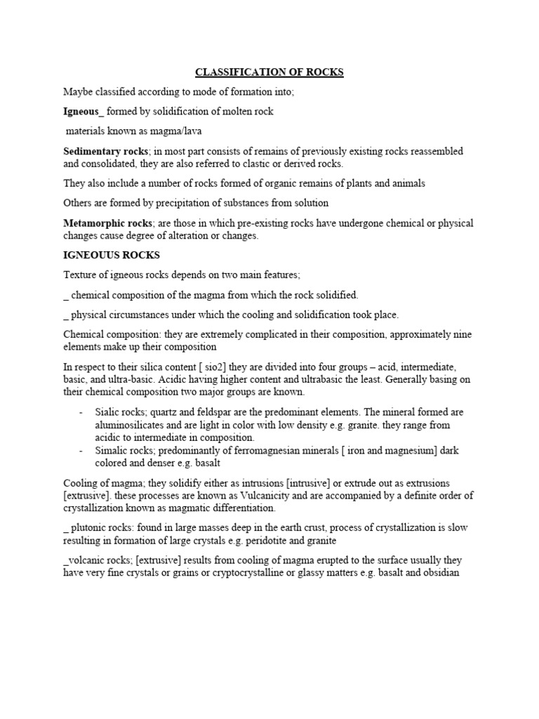 CLASSIFICATION OF ROCKS New | PDF