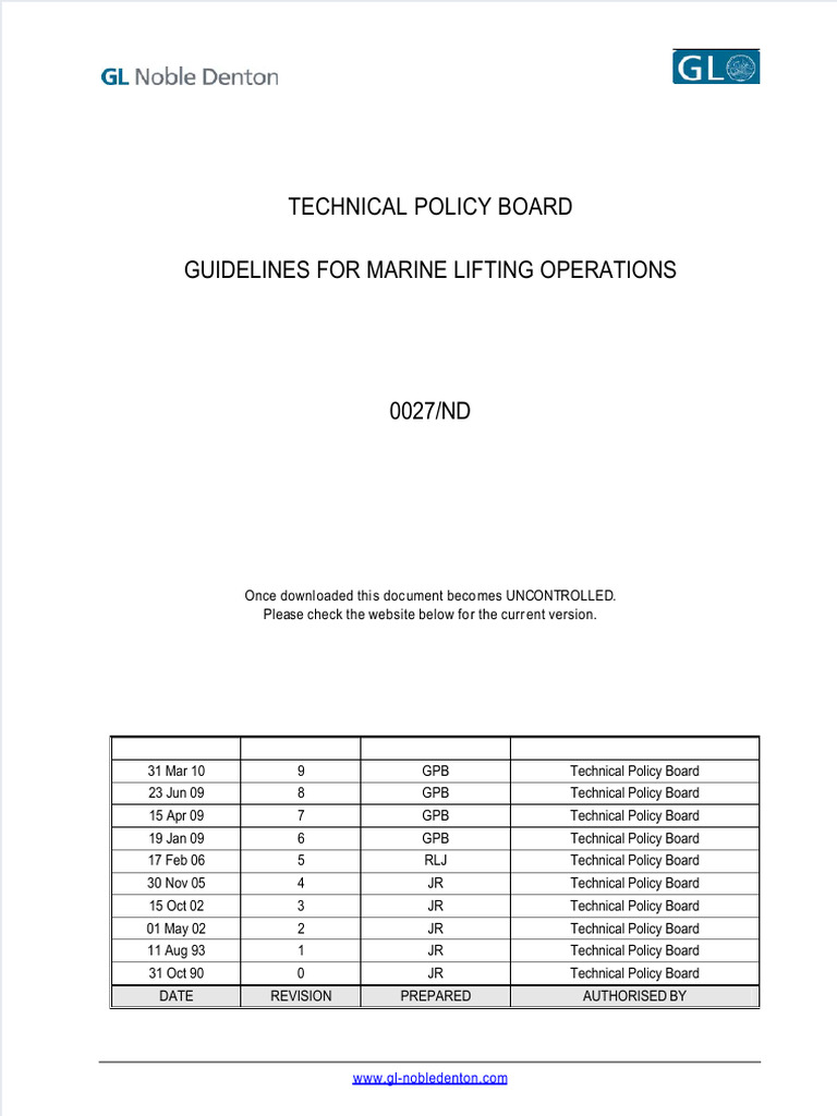 GL NDA 0027ND Rev9 Guidelines For Marine Lifting Operations1 | PDF