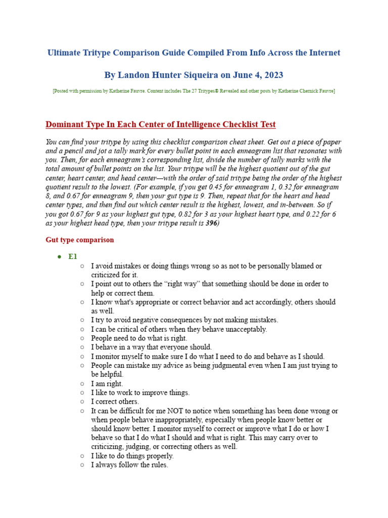 Ultimate Tritype Comparison Guide Compiled From Info Across The ...