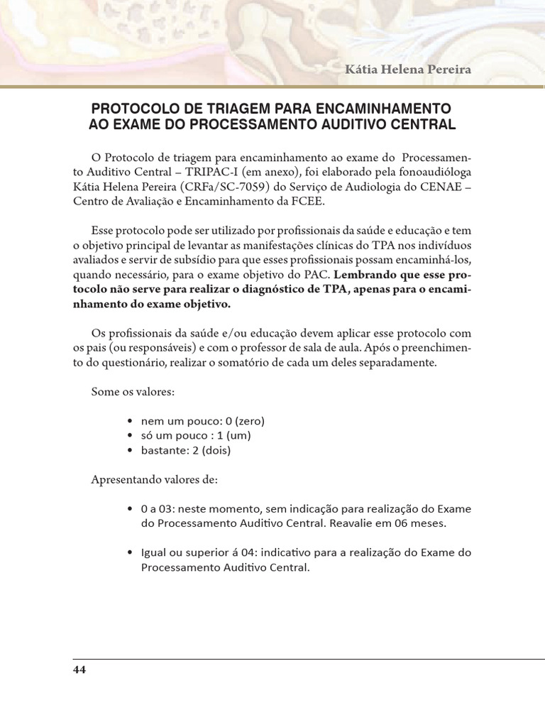 TPAC - Protocolo de Encaminhamento | PDF | Audiologia