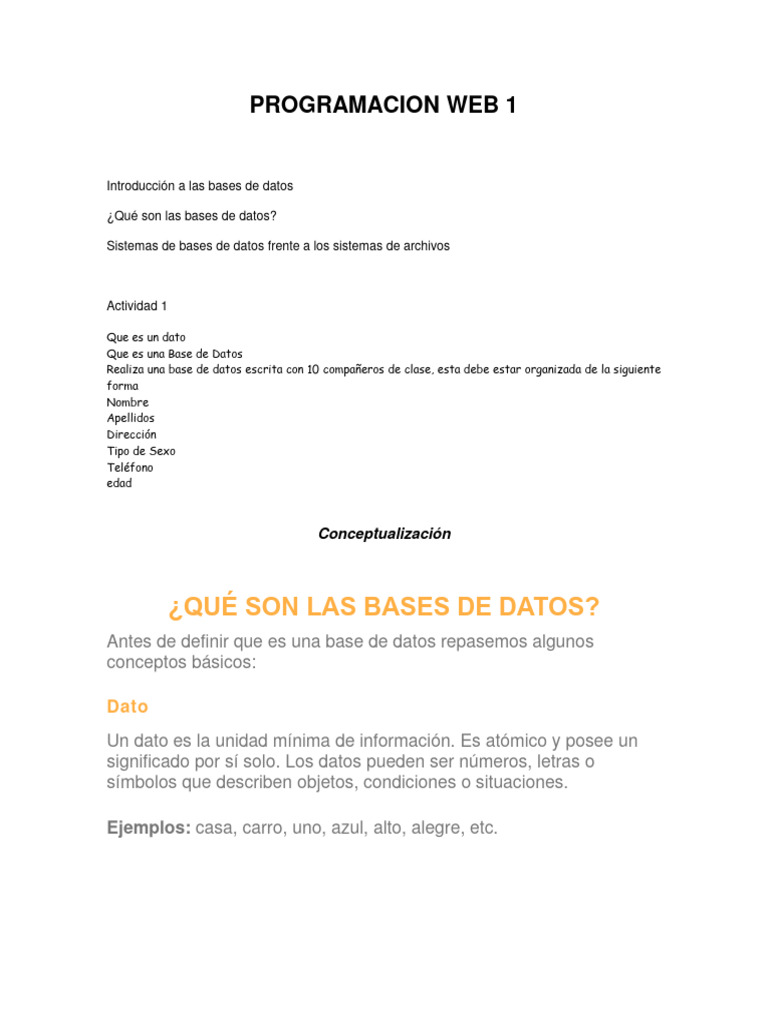 Programacion Web 1 | PDF | Bases de datos | Información