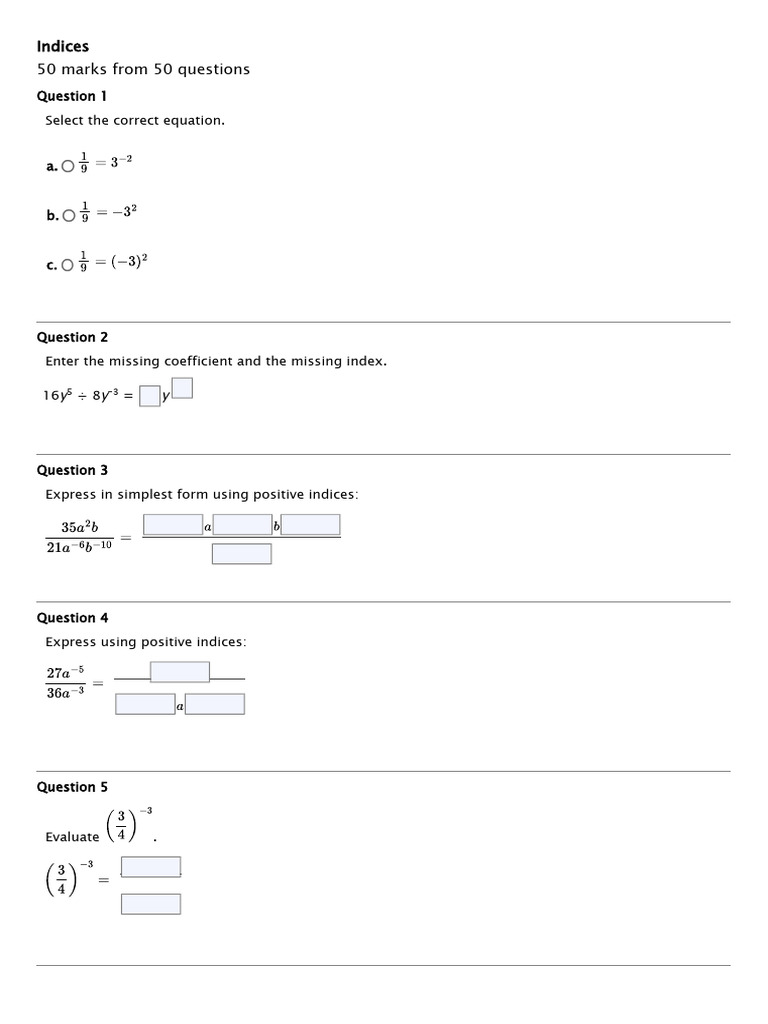Indices | PDF | Numbers | Mathematical Notation