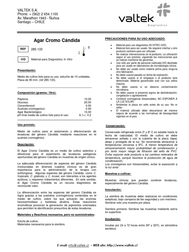 Agar Cromo Candida 90 MM Valtek Version 2 | PDF | Enzima | Microbiología