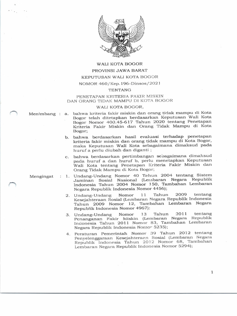 Perwali - Kriteria Warga Miskin | PDF