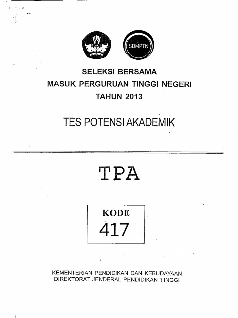 Soal Dan Pembahasan SBMPTN TPA 2013 Kode 417 | PDF