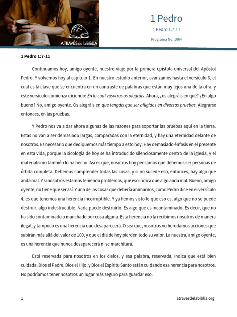 1 Pedro 1,7-11 | Descargar gratis PDF | San Pedro | Salvación