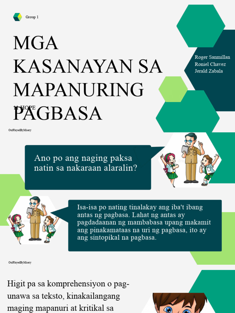 Group 1 - 11-HOPE - Mga Kasanayan Sa Mapanuring Pagbasa | PDF