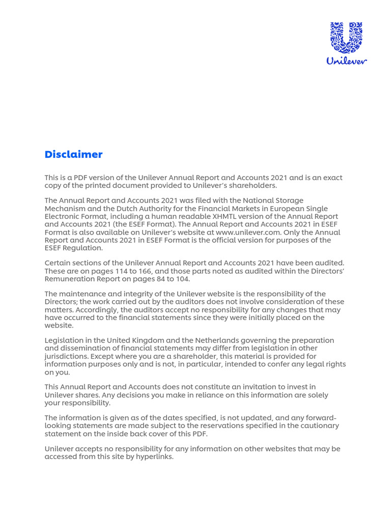 Unilever Annual Report 2021 Overview | PDF | Financial Statement | Unilever