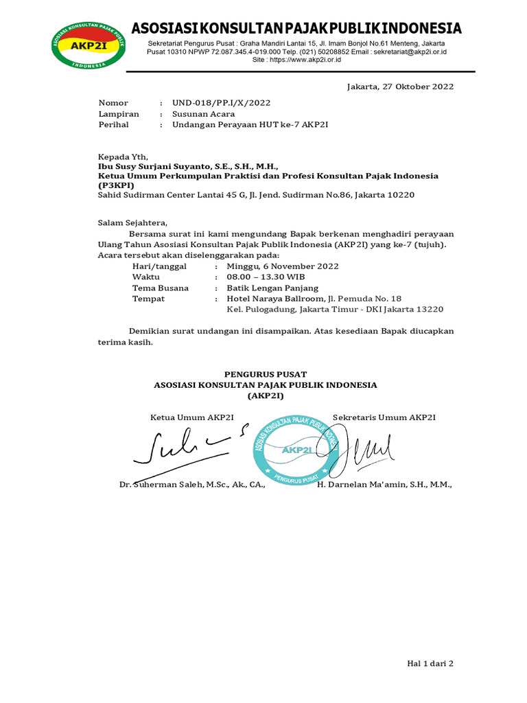 UND2210018 - Surat Undangan RAKERNAS AKP2I - PERAKI | PDF