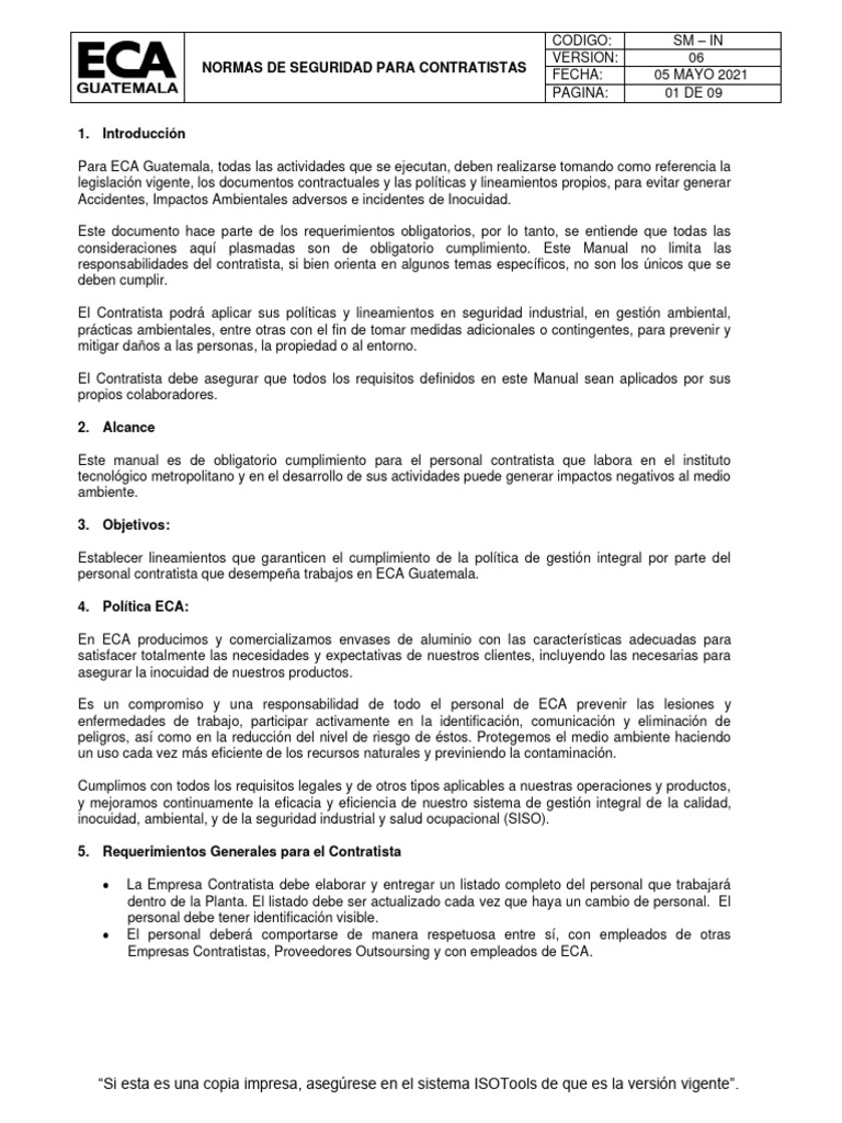 NORMAS DE SEGURIDAD PARA CONTRATISTAS v6 | Descargar gratis PDF | Residuos | Vertedero