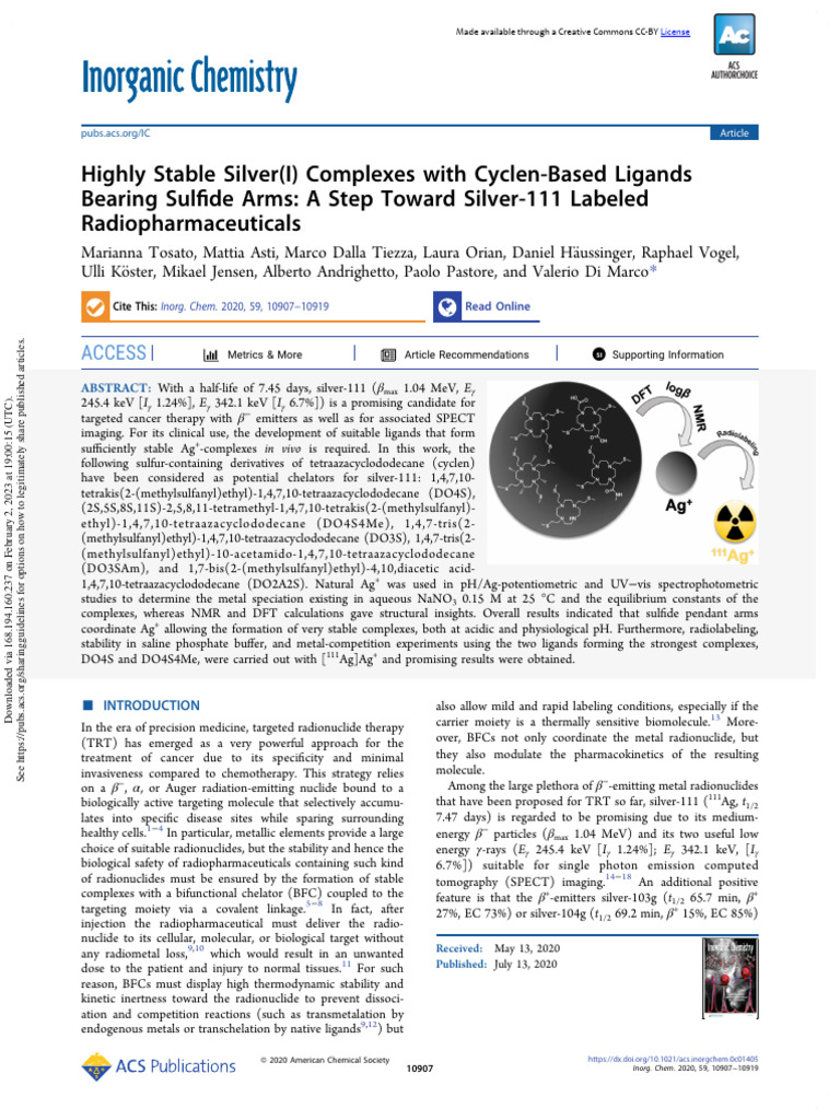 Highly Stable Silver (I) Complexes With Cyclen-Based Ligands | PDF | Coordination Complex ...