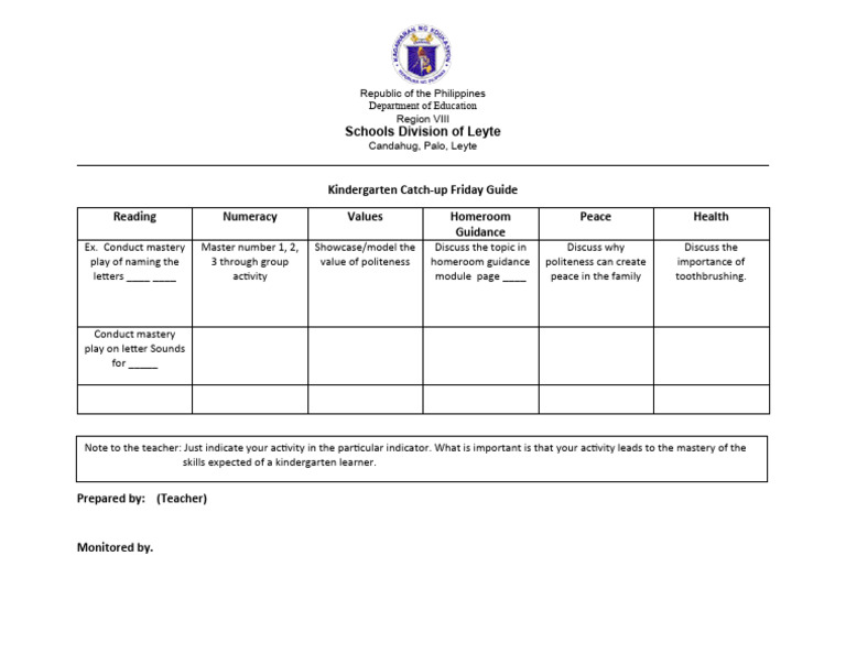 Kindergarten CATCH UP FRIDAY GUIDE | PDF