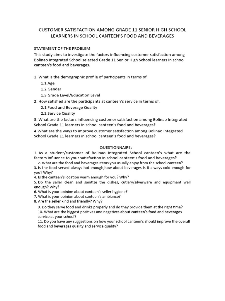 Title, Aim, Sop, Questionnaire | PDF | Tableware | Customer Satisfaction