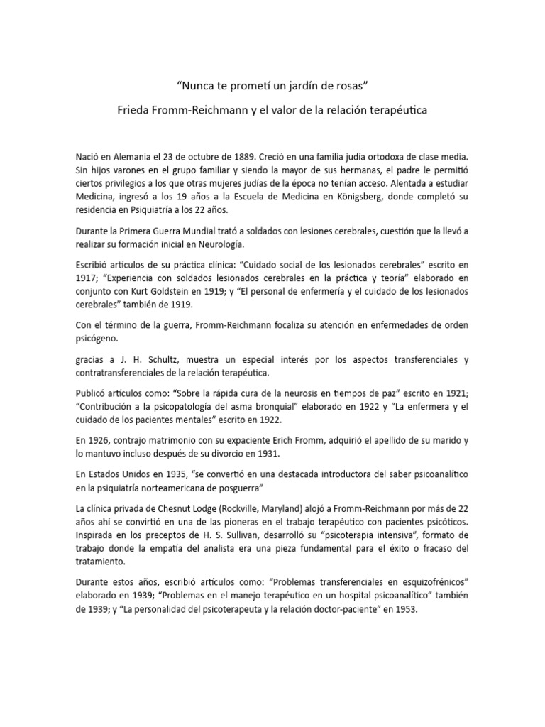 Frieda Fromm-Reichmann y la terapia psicótica | PDF | Psicoterapia ...