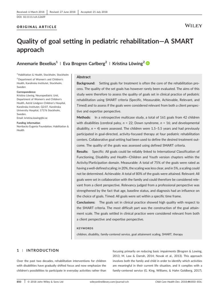 2018 Quality of Goal Setting in Pediatric Rehabilitation A SMART ...