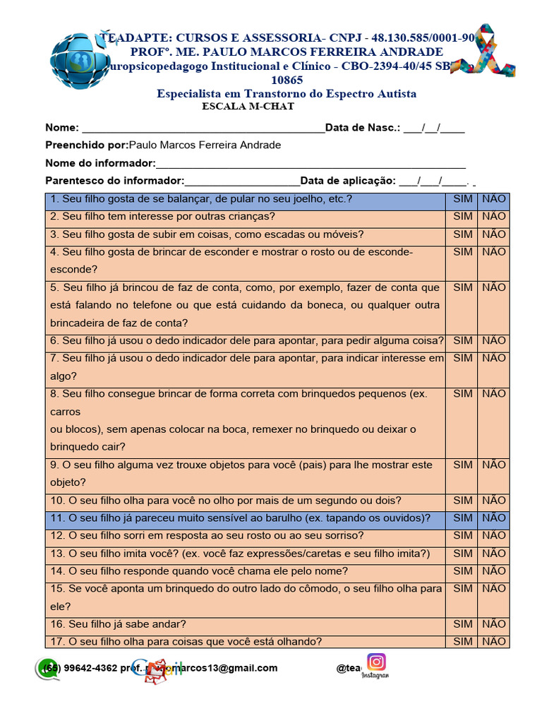 Escala M-Chat | PDF | Espectro do autismo Escala M-Chat | PDF | Espectro do autismo