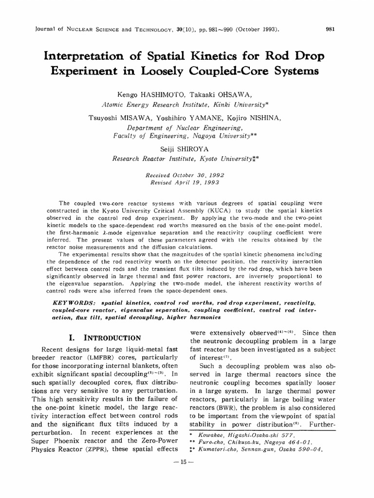 Interpretation of Spatial Kinetics For Rod Drop Experiment in Loosely ...