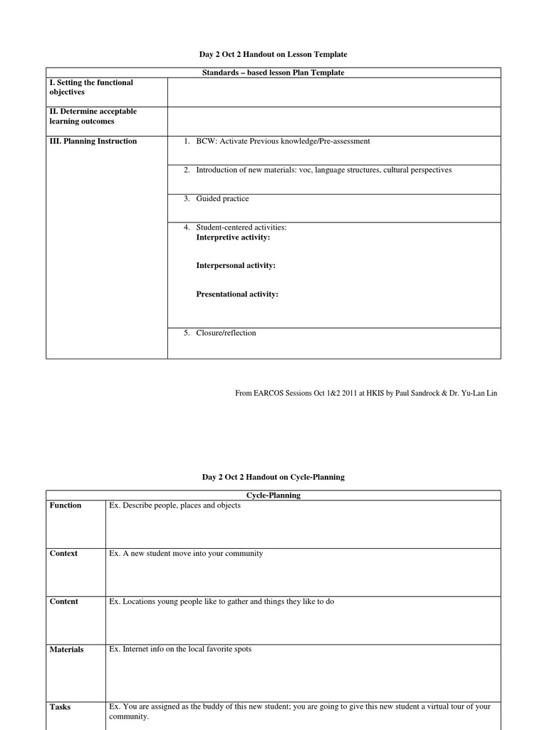 Day 2 Oct 2 Handout On Lesson Template Blank Sheet | PDF | Art