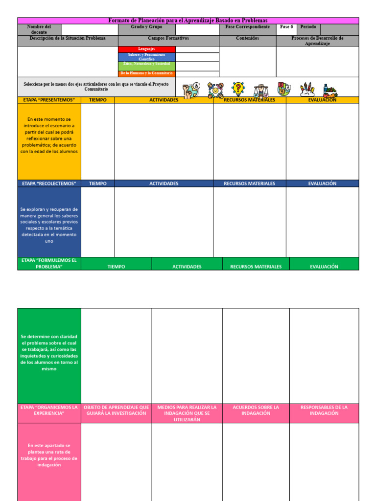 Formato de Planeación Aprendizaje Basado en Problemas | Descargar gratis PDF | Evaluación ...
