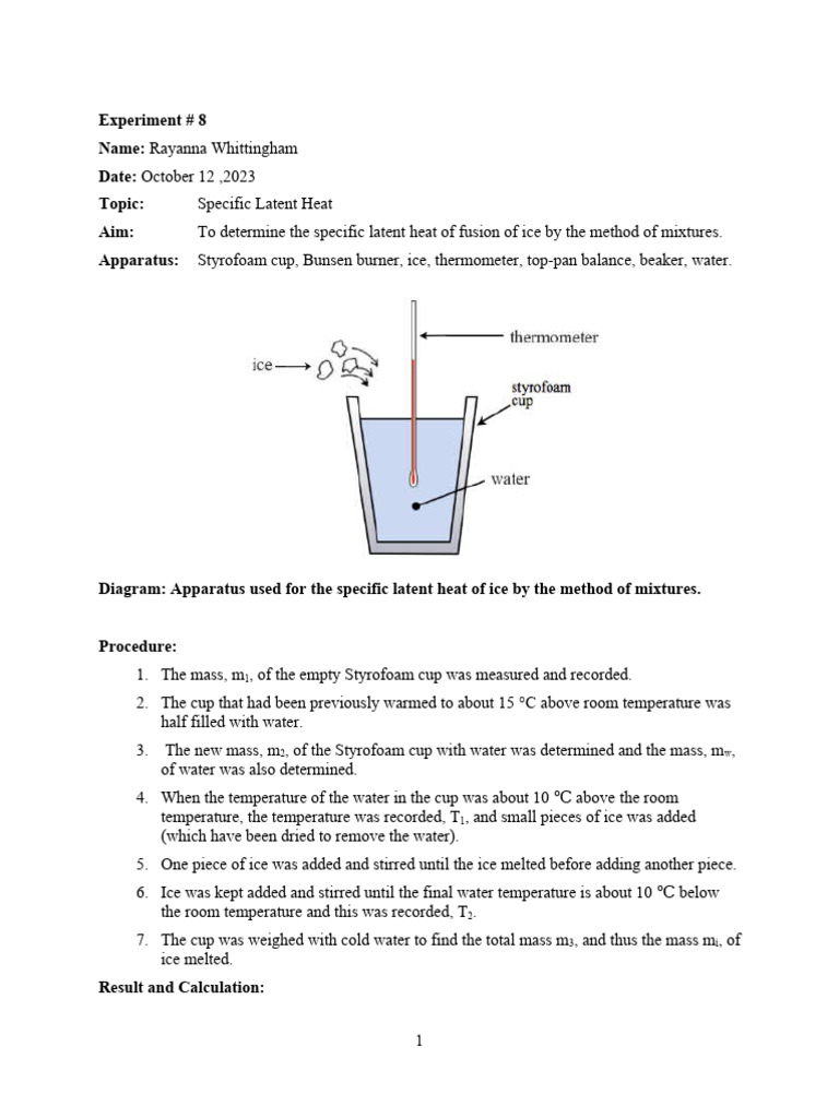 Specific Latent Heat of Ice Experiment | PDF | Heat | Ice