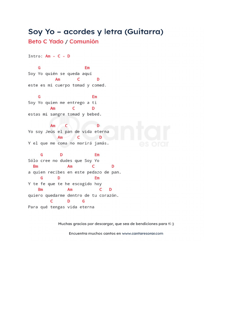 Soy Yo - Acordes y Letra (Guitarra) | PDF