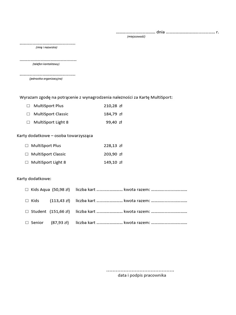 MultiSport - ZGODA NA POTRĄCANIE Z WYNAGRODZENIA | PDF