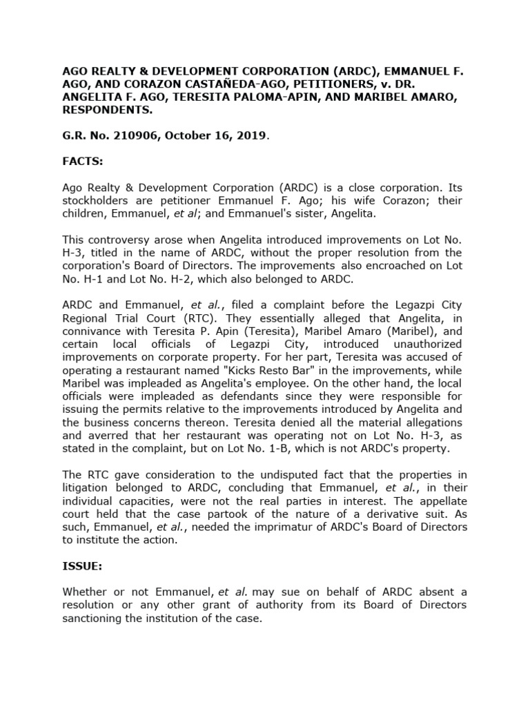 Derivative Suit Dismissal: ARDC Case | PDF | Law