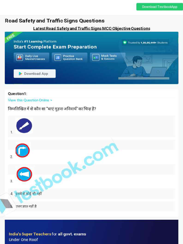 Mcq on Road Safety and Traffic Signs 5eea6a1239140f30f369eca9 | PDF